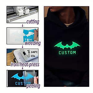 Efuncro Fluorescent Glow in Dark HTV,12'' x 12''-6 Sheets HTV Heat Transfer Vinyl for Cricut Machine, Luminous Heat Transfer Lettering Film Glow in The Dark Heat Transfer Vinyl for T Shirts Pillows