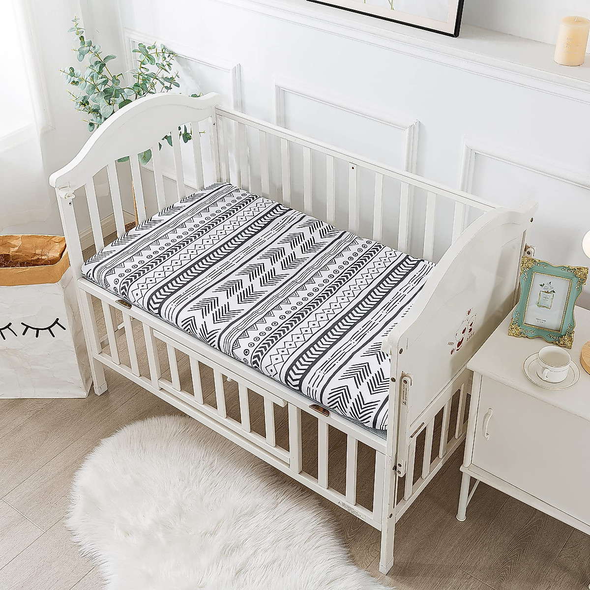 Nordic Stripes 3-Piece Baby Boy Crib Bedding Set - Cotton Quilt, Crib Sheet, Changing Pad Cover: Tribal Nursery Bedding, Boy Arrow Crib Bedding, Black and White Baby Bedding Crib Sets by Soul and Lane