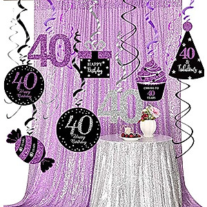 40th Birthday Decorations Women Purple Silver Black/40 Birthday Party Decorations Purple Silver Black Foil Hanging Swirls with Balloons Banner for Women 40th Birthday Party Supplies