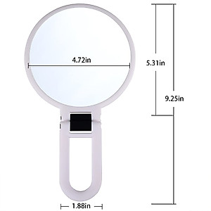 LOTIKO 1x 10x Magnifying Handheld Mirror,Travel Folding Hand Held Mirror,Double Sided Pedestal Magnification and True Image Makeup Mirror, Portable Vanity Cosmetic Mirror for Women （White）