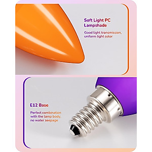 EDISHINE Christmas C35 Purple & Orange Dimmable LED Light Bulb, E12 Candelabra Bulbs, 60 Watt Equivalent, LED Chandelier Bulb, Vintage Candle Light Bulb, Decorations for Christmas, Party, 6 Pack