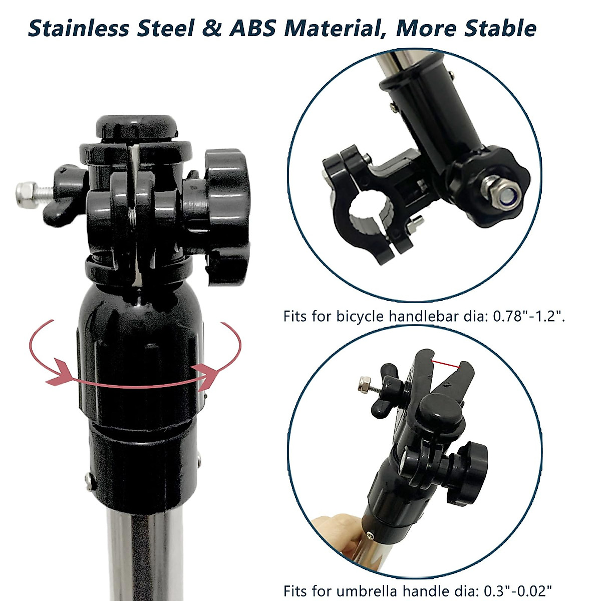 Umbrella Holder for Elderly Mobility Scooter, Wheelchair Grip Mount Stand Adjustable Stretch Bracket Accessories, Fits for 0.78"-1.2" Handlebar