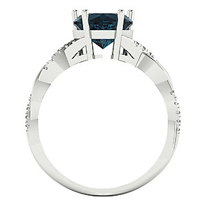 Clara Pucci 2.29 Heart Cut Twisted Solitaire W/Accent Halo Natural London Blue Topaz Bridal Wedding Statement Ring 18K White Gold 7