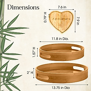 Set of 3 Bamboo Serving Tray, 2 Serving Tray with Handles, Trays for Food Serving, Food Trays for Eating on Couch, Coffee Table Trays for Living Room, Natural Bamboo Tray, Kitchen Decore