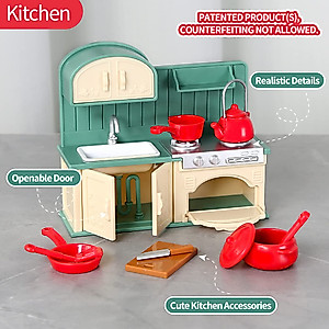 TAKIHON Dollhouse Furniture Set,Dollhouse Bathroom/Kitchen/Fridge/Washing Machine Laundry Set for Kids,Doll House Miniature Accessories,Educational Pretend Play Toys for Toddler,Boys,Girls