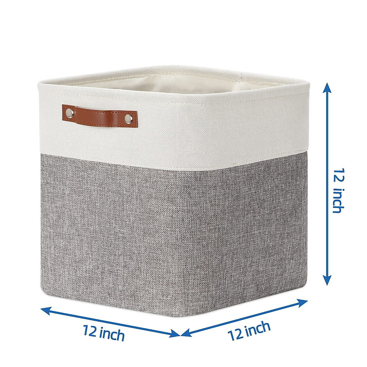 Temary 12 Inch Storage Baskets Foldable Fabric Storage Cubes 4PCs Storage Bins Organizer with Handles, Baskets for Organizing Clothes, Towels (White & Grey, 12 x 12 x 12)