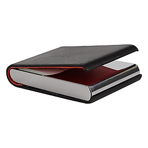 Business Card Holder-Stainless Steel Leather Card Holder, Card Holder for Women & Men, Professional Bussin Card Holder, Touch Magnetic Case, Suitable for Note Card, Business Card, Credit Card (Black)