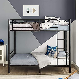Walker Edison Elodie Urban Industrial Twin over Twin Metal Bunk Bed, Twin over Twin, Black