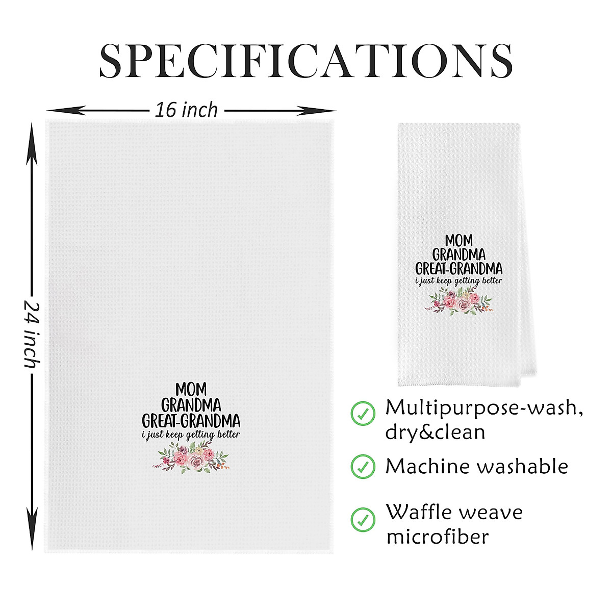 Geqtt Great Grandma Dish Towels - Great Grandma Gifts Waffle Weave Kitchen Towels, Grandma Hand Towel, Grandma Tea Towel, Grandma Gifts from Grandson Granddaughter (16×24 Inches)