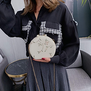 Little Bear Family Womens Circle Shoulder Bags Cell Phone Wallet Canteen Bag Flower Embroidered Bag