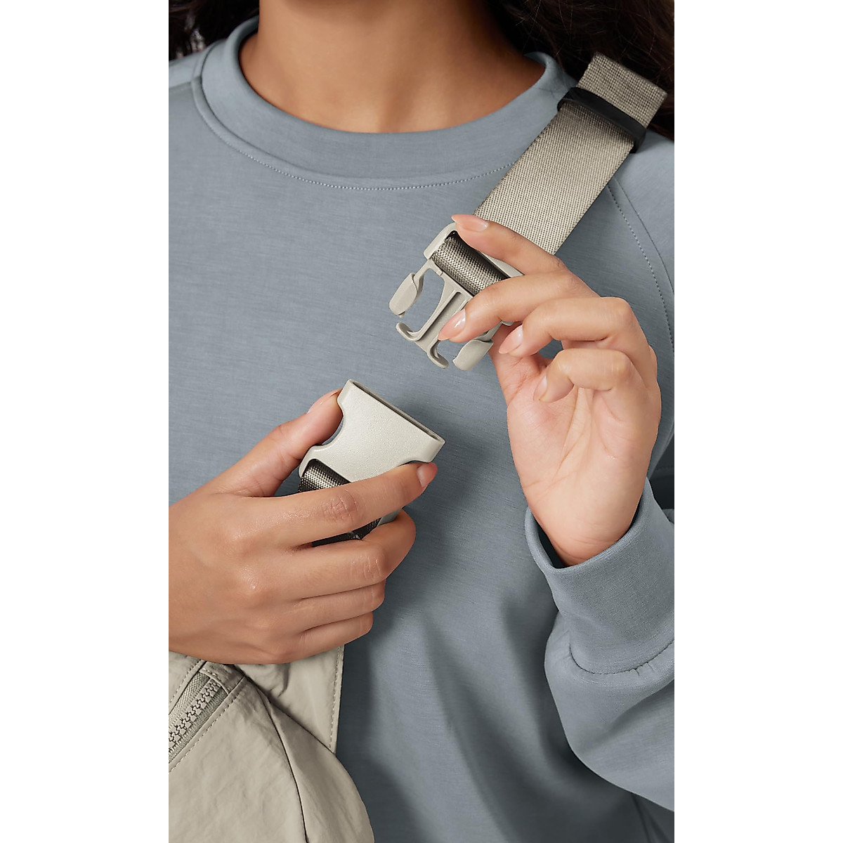 ODODOS 2L Belt Bag for Women Men, Crossbody Fanny Packs with Adjustable Strap Waist Pouch for Workout Hiking Running Travel, Light Grey