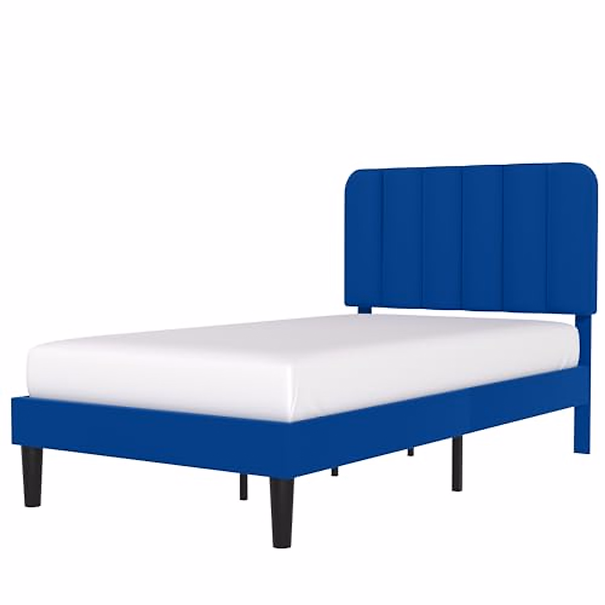 VECELO Twin Size Upholstered Bed Frame with Adjustable Headboard, Velvet Platform Bedframe Mattress Foundation, Strong Wood Slat Support, No Box Spring Needed, Dark Blue