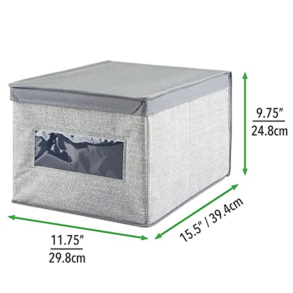 mDesign Large Fabric Stackable Closet Organizer Box with Clear Window/Lid for Bedroom, Office, Bathroom, Mudroom Organization - Shoe, Sweater, Clothes Storage, Lido Collection, 4 Pack, Gray