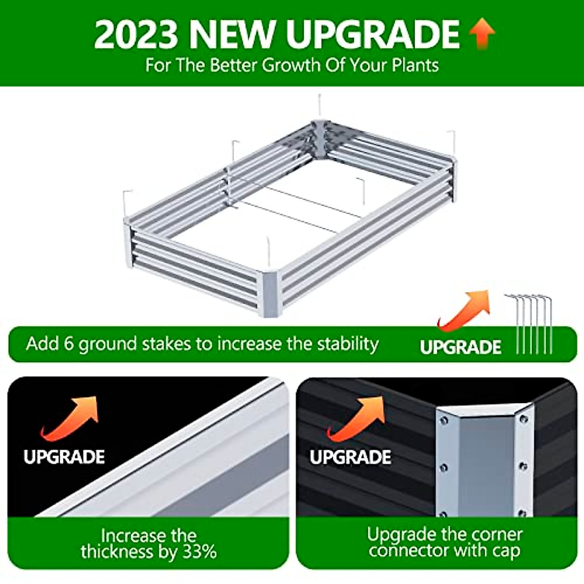8×4×1FT Galvanized Raised Garden Bed Kit, PETNOZ Easy Quick Setup Raised Garden Boxes Outdoor With Metal Stake To Fix, Optional Size Rustproof Planter Box With No Bottom For Vegetables, Flowers, Herbs