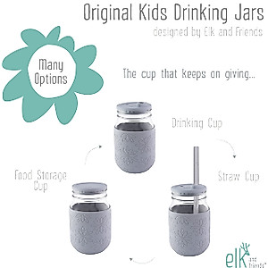 Elk and Friends 16 oz Mason Jar Cups with Silicone Lids + Silicone Straws | Pint Glass Jars | Smoothie Cups | Drinking Glasses | Oats Container + Food Storage | 4 Pack | Multiple Color Options