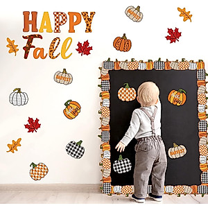 BeYumi 93Pcs Happy Fall Pumpkin Cutouts Bulletin Board Set Hello Fall Cutouts with Farmhouse Pumpkin Borders Trim Halloween Thanksgiving Theme Party Decoration Supplies for Home Sweet Classroom School