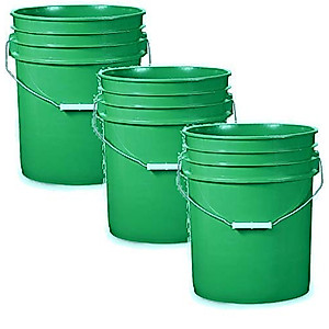 5 Gallon Green Plastic Buckets | 3 Pack | HDPE Plastic | Super Heavy Duty 90 Ml