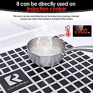 KitchenRaku Large Induction Cooktop Protector Mat 20.4x30.7 Inch, Magnetic Electric Stove Covers Antistrike & Antiscratch Glass Top Stove Cover, Silicone Induction Cooktop Mat for Electric StoveTop