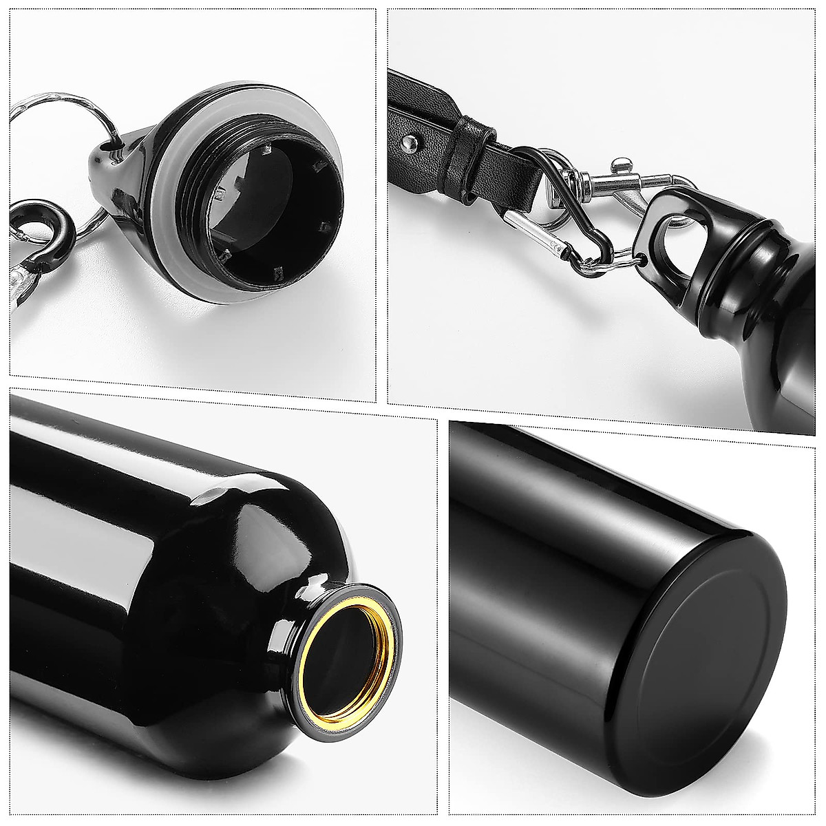 CHENGU 10 Pcs Aluminum Water Bottle 20 oz Reusable Bottles Lightweight Leak Proof Aluminum Sports Travel Bottles with Twist Cap Buckle for Gym, Hiking, Cycling, Camping, Fishing(Black)