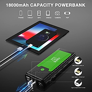 Car Battery Jump Starter, SUHU 1500A Peak 18000mAh Safe Lithium Car Battery Starter, 12V Car Auto Battery Booster (Up to 7L Gas/5.5L Diesel Engine) with QC 3.0 Fast Charge, 2*USB Port &LED Flashlight