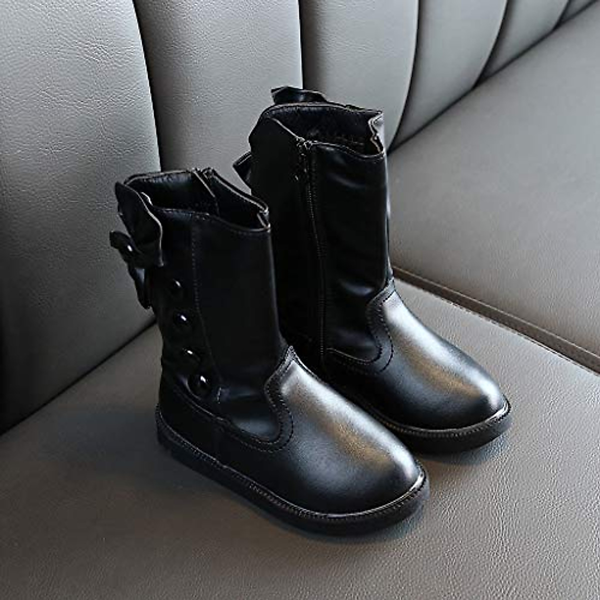 Jchen Kids Girls Winter Boots Waterproof Bowknot Side Zipper Tall Winter Boots for 1-11 Yrs (Toddler/Little Kid/Big Kid) (Age:3-3.5 Years, Black)