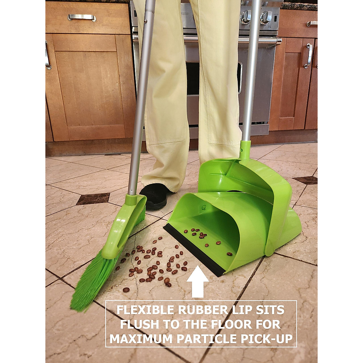 PortoTrash Broom and Dustpan Set for Home, Angled Broom and Upright Dustpan with Extendable Poles, Long Handle Broom and Dustpan Set for Kitchen, Portable Dustpan Combo for Sweeping RV