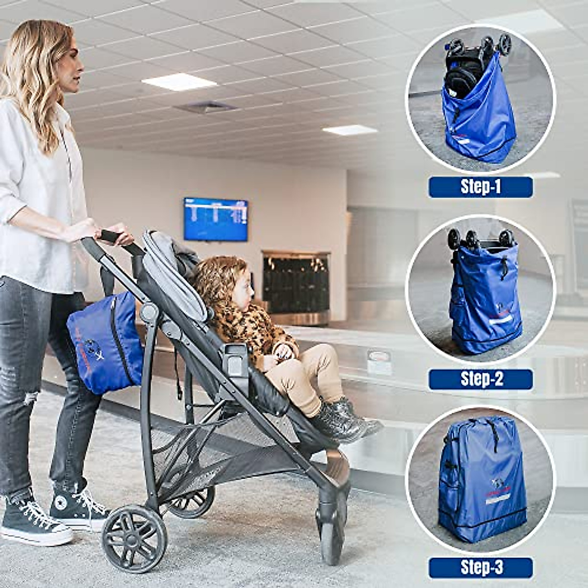 Extra Large- Super Duty Stroller Cover-Extends from 40-50” Tall With Oversized Catabiner-Created for EVENFLO WONDERFOLD, DOONA, JEEP, BOB, VEER, THULE, UPPABABY & more. Protects Wagons, Double, Single Joggers & Strollers for Airplane Travel.