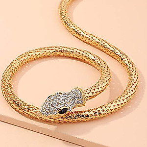Snake Choker Necklace Bracelet Retro Adjustable Snake Shape Collar Necklace Curved Bar Design Full Rhinestone Accessories Halloween Statement Fashion Jewelry for Women-A necklace
