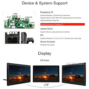 waveshare 13.3inch Capacitive Touch Screen LCD V1, with Case and Toughened Glass Cover, 1920×1080, HDMI, IPS,