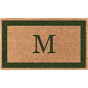 COCO MATS 'N MORE Outdoor Door Mat Personalized Monogram, Green 18" x 30" | Unique Housewarming Gifts for New Home | Minimal Shedding | Tough Coir Bristles Scrapes Dirtiest Shoes