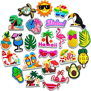 25PCS Hawaii Shoe Charms for Croc Bubble Slides Clogs Sandals, Summer Beach Shoe Accessories Decorations for Girls Women Teens Adults