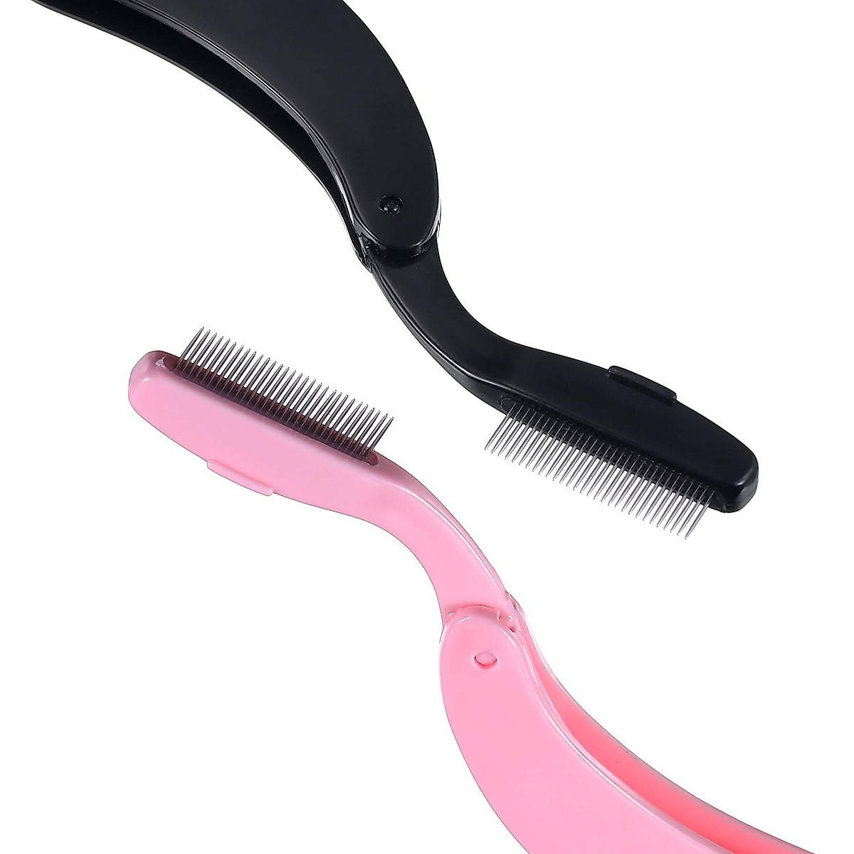 TecUnite Folding Eyelash Comb, Stainless Eyebrow Comb Eyelash and Brow Makeup Brush (3 Black and 3 Pink)