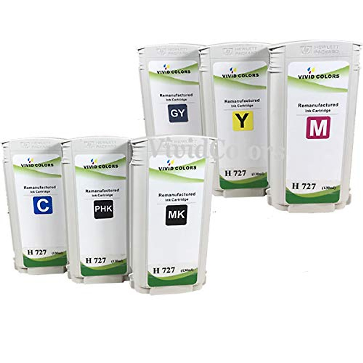 Vivid Colors Set of 6 Remanufactured H 727 Inkjet Cartridges for H Designjet T920 Printer 130ml Ink Tanks