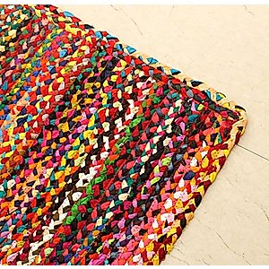 COTTON CRAFT Cotton Chindi Braid Rag Rug - Boho Farmhouse Rustic Area Accent Throw Rug - Handwoven Reversible Natural Recycled Cotton - Living Room Den Study Home Décor Gift - 3' x 5' - Multi Color
