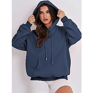 ANRABESS Women's Oversized Hoodies Long Sleeve Fleece Sweatshirts Solid Casual Hooded Pullover Kangaroo Pockets Loose Lightweight Fall Tops Y2K Clothes A1072dianlan-S Navy Blue
