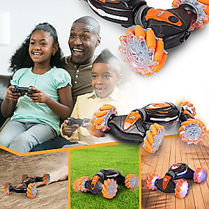 Ruirtarci Music Water Spray RC Car, 4 Wheel Drive Stunt Car Toy for Kids, Hobby RC Crawlers, Double Sided Rotating 360°Remote Control Car, Dual-Color (Orange)