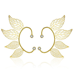 Yumikoo Elf Ear Cuffs Fairy Earrings Non Piercing Golden Leaves Earrings for Women
