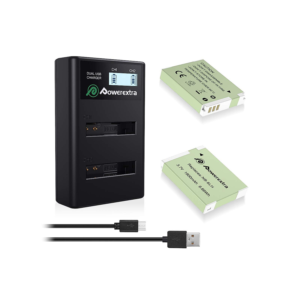 Powerextra 2 Pack NB-6LH Battery and Dual USB Charger for Canon NB-6L Battery and Canon Powershot S120 SX510 HS SX280 HS SX500 is SX700 D20 S90 D30 ELPH 500 SX270 SX240