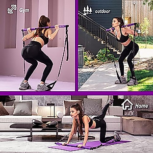 HOTWAVE Pilates Bar Kit with Resistance Bands. Fitness Bar with Ab Roller for Abs Workout. Squat Machine.Core Strength Training Equipment.Portable Home Gym for Men and Women