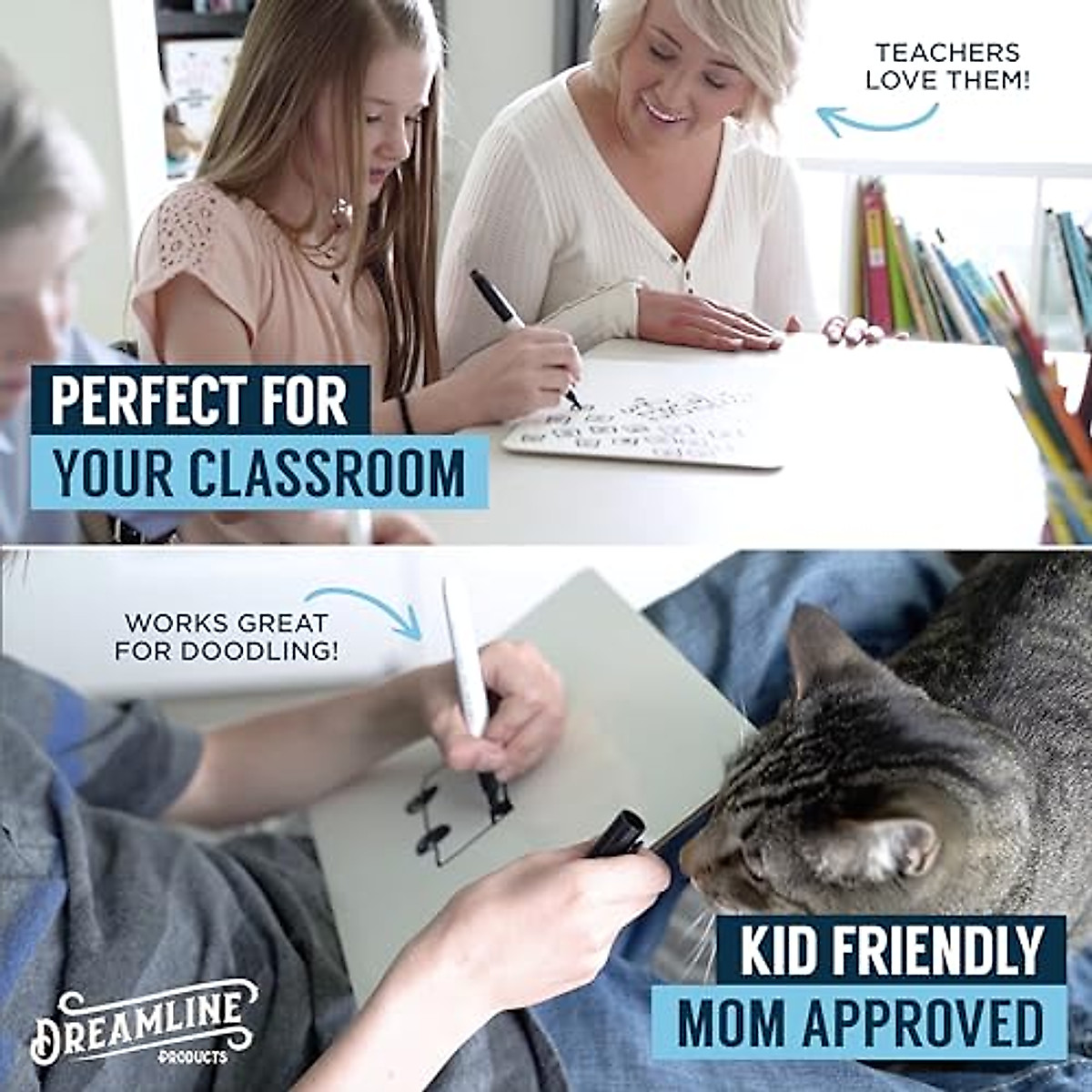 Double Sided Dry Erase Small White Board with Lines (12 Boards + 15 Pens/Erasers) - 9x12 Inch Dry Erase Board for Kids Lapboard, Mini Whiteboard, Small White Board Dry Erase for Students & Classroom