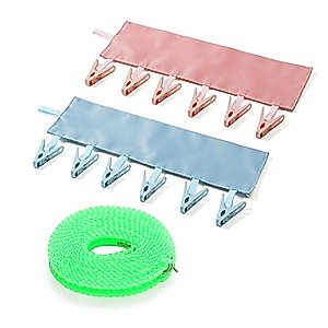 Klyuqoz Travel Hangers Foldable, Sock Hangers with Clips Pack of 2, with Travel Clothesline 9.8 ft, for Scarves Tie Socks Underwear Hat Travel Home Foldable, 2 Colors