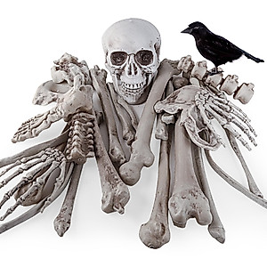 Halloween Decorations- 28 Pieces Skeleton Bones and Skull with Crow for Outdoor Decoration, Scary Groundbreakers for Halloween Yard Lawn Decoration, Halloween Skull Decoration for Graveyard Decor