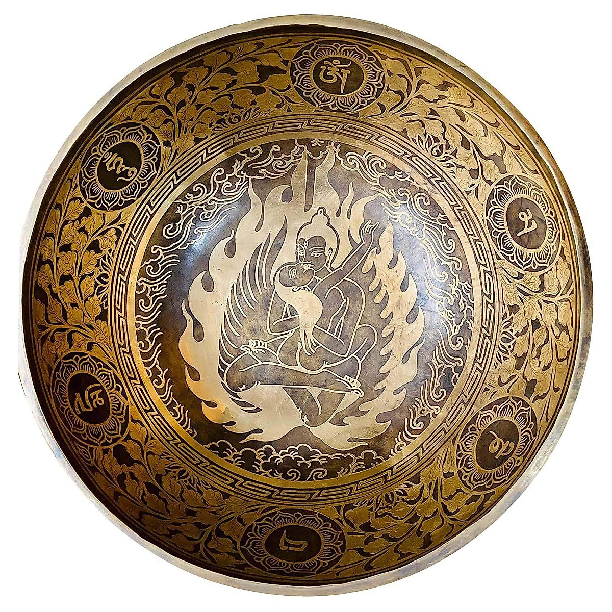 Singing Bowl Nepal -12 Inches Master Healing"Buddha Shakti Carved Tibetan Singing Bowl,Meditation Bowl, Tibetan Bowls, Free Singing Bowl Silk Cushion, Striker and Drum Stick