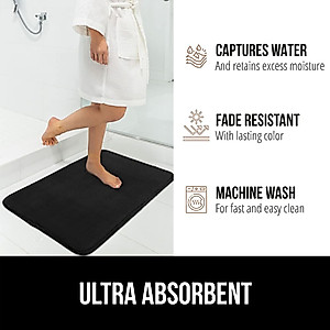 Gorilla Grip Thick Memory Foam Bath Rugs, Soft Absorbent Velvet Bathroom Mats, Durable Dots on Underside, Machine Washable Bathmat, Carpet Rug Room Decor for Shower Floor, 24x17 Mat, Black