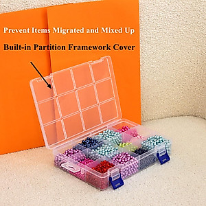 BangQiao 6 Pack Fixed 12 Grids Clear Plastic Storage Divider Box with Lid, Stackable Transparent Compartment Container Organizer Case for Seed Bead, Tiny Button, Small Parts, Art&Craft Supplies