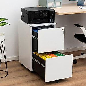 2 Drawer File Cabinet with Lock, Steel Mobile Filing Cabinet on Anti-tilt Wheels, Rolling Locking Office Cabinets Under Desk for Legal/Letter Size