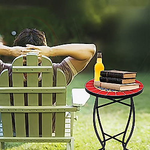 VCUTEKA Mosaic Outdoor Side Table - Small Patio Table Coffee Table Outside Accent Table Round End Plant Table for Bistro Balcony Porch Outdoor Benches 14'' Mosaic Table Red