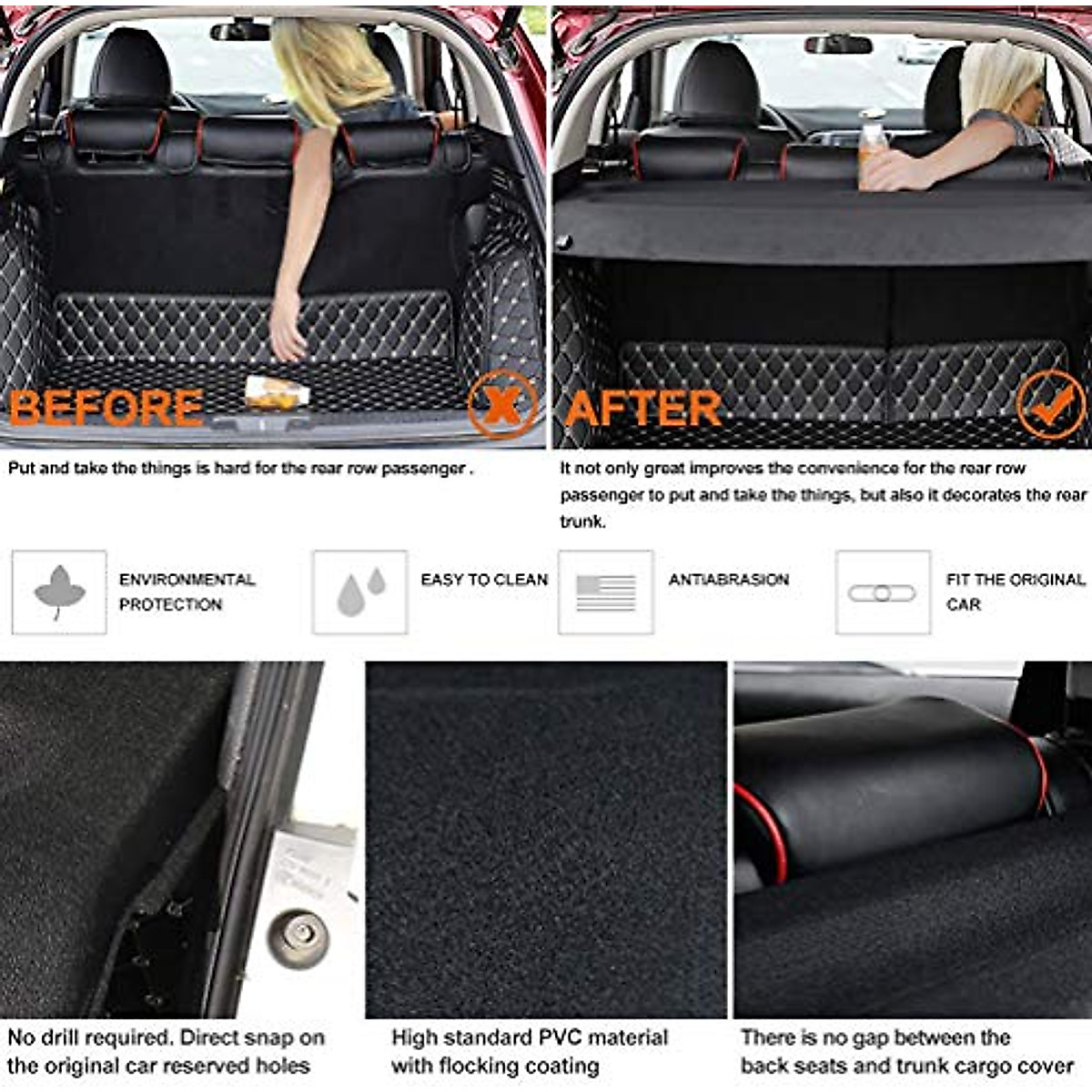 Trunk Cargo Cover For Honda HRV HR-V 2016 2017 2018 2019 2020 2021 Black Rear Trunk Cargo Luggage Security Shade Cover Shield Waterproof Custom Fit - All Weather Protection