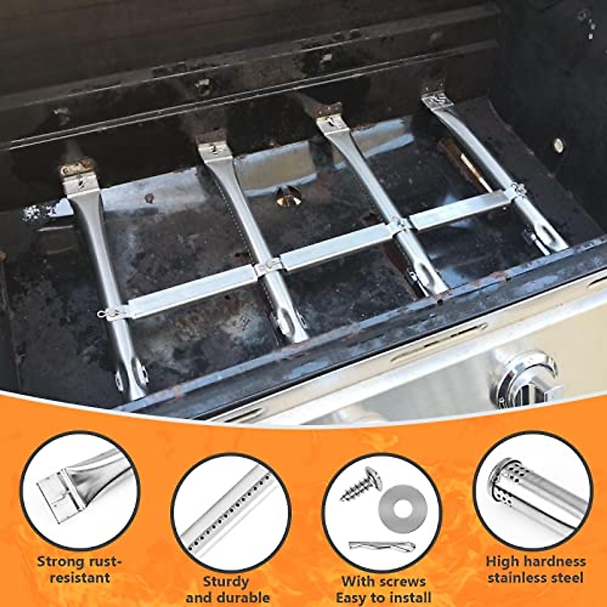 Hisencn Grill Replacement Parts for Charbroil 463436215, 463436214, 463436213, 463439915, 467300115, 463439914, 461372517, Grill Burner, Heat Plate, Crossover Tube with Cooking Grate