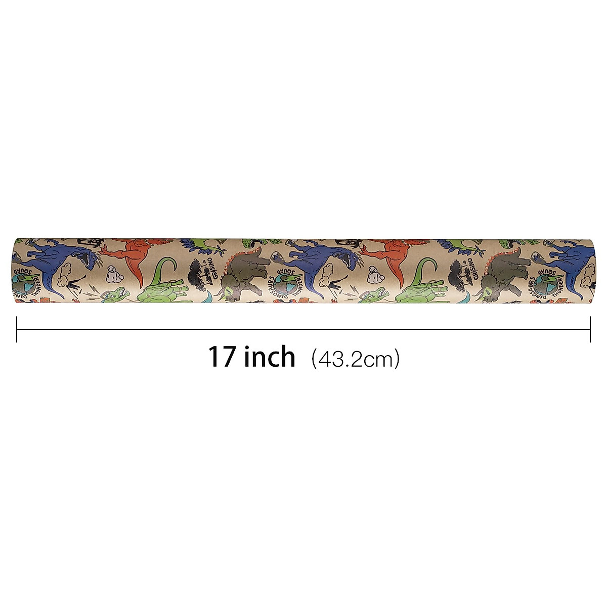 RUSPEPA Kraft Wrapping Paper Roll - Mini Roll - Colorful Dinosaur Design Great for Kids' Birthday, Boys' Birthday Party and More - 17 Inches X 16.5 Feet